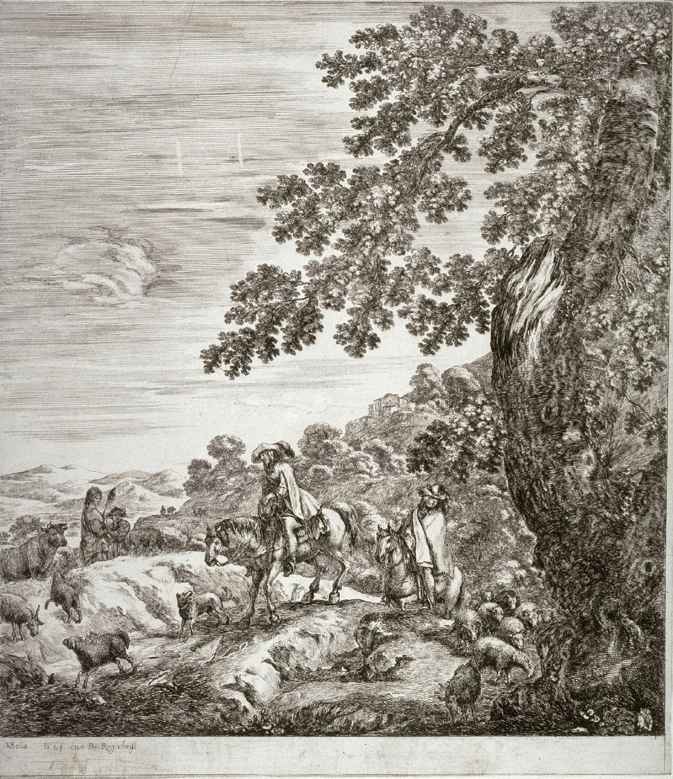 Two Gentlemen Travelers Passing a Flock of Sheep, from the series Six ...